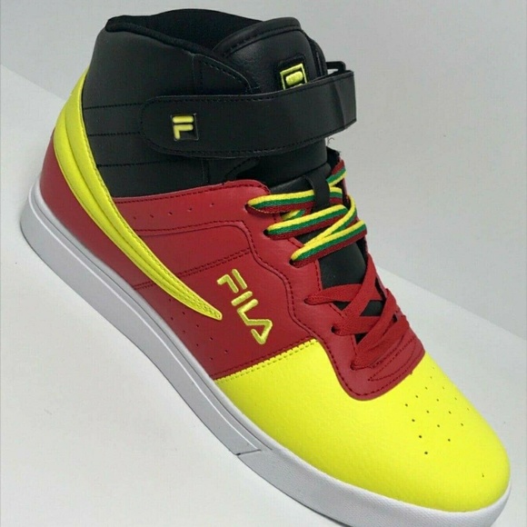 Fila | Shoes | Mens Fila Vulc 3 Mid Black Red Yellow White Sneaker Nwt ...